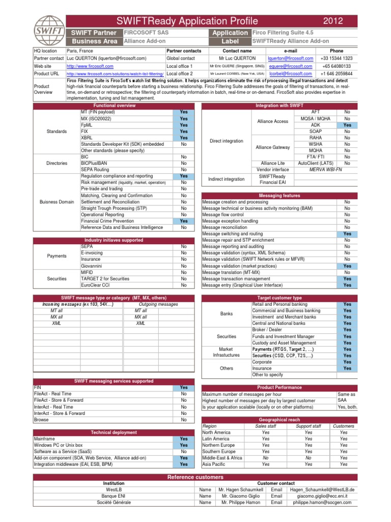 SWIFTReady Application Profile Fircosoft ScrAddOn 2012 | PDF ...