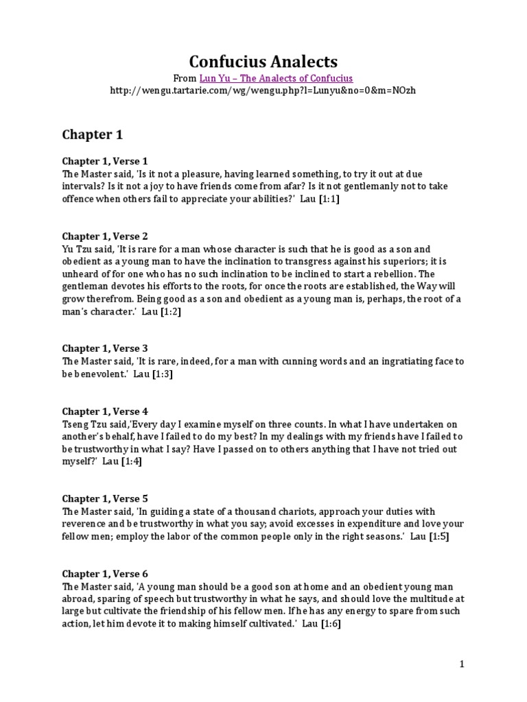 Confucius Analects: Chapter 1 | PDF | Chinese Literature | Ancient ...