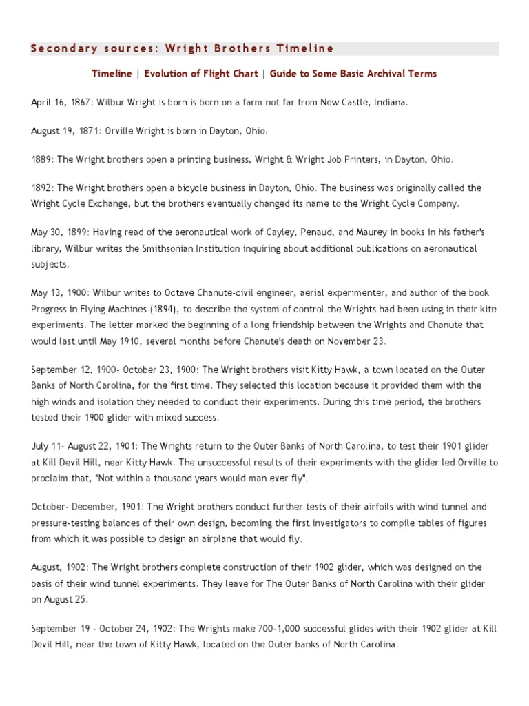 Wright Brothers Timeline Parcc Preassessment 2014-2015 1 | PDF | Wright ...
