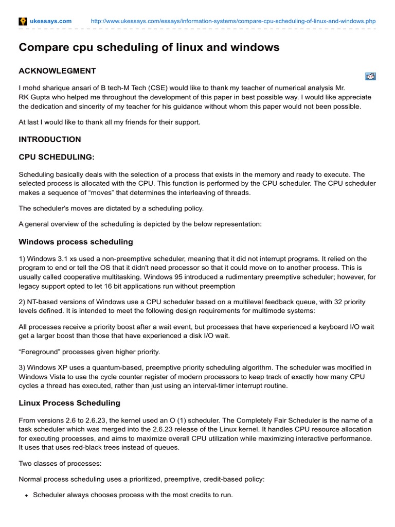 Comparison Cpu Scheduling of Linux and Windows | PDF | Scheduling ...