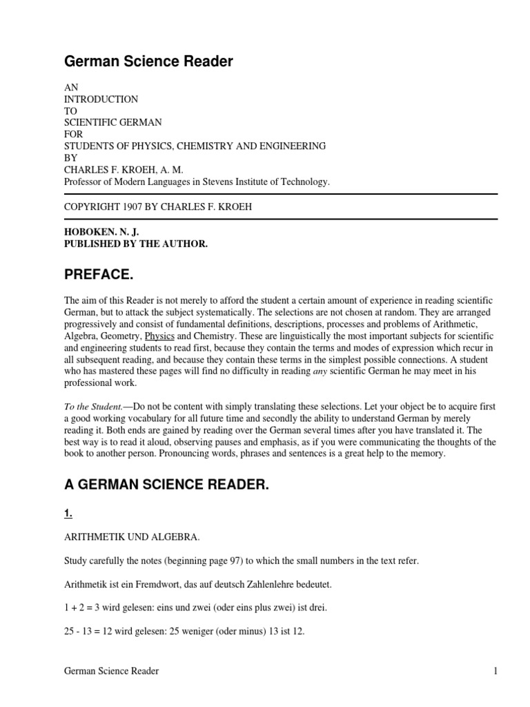 German Science ReaderAn Introduction To Scientific German, For Students ...