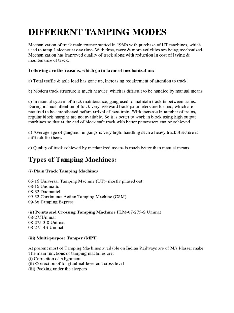 Different Tamping Modes | PDF | Track (Rail Transport) | Railway