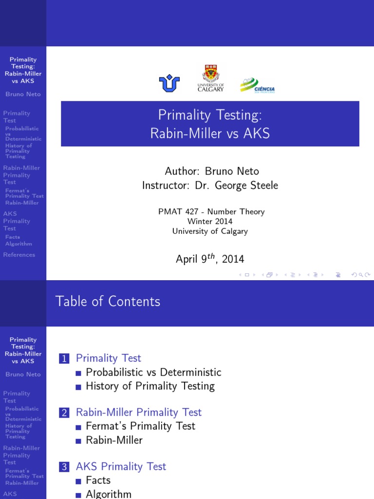Primality Test: Rabin Miller Vs AKS | PDF | Prime Number | Mathematical ...