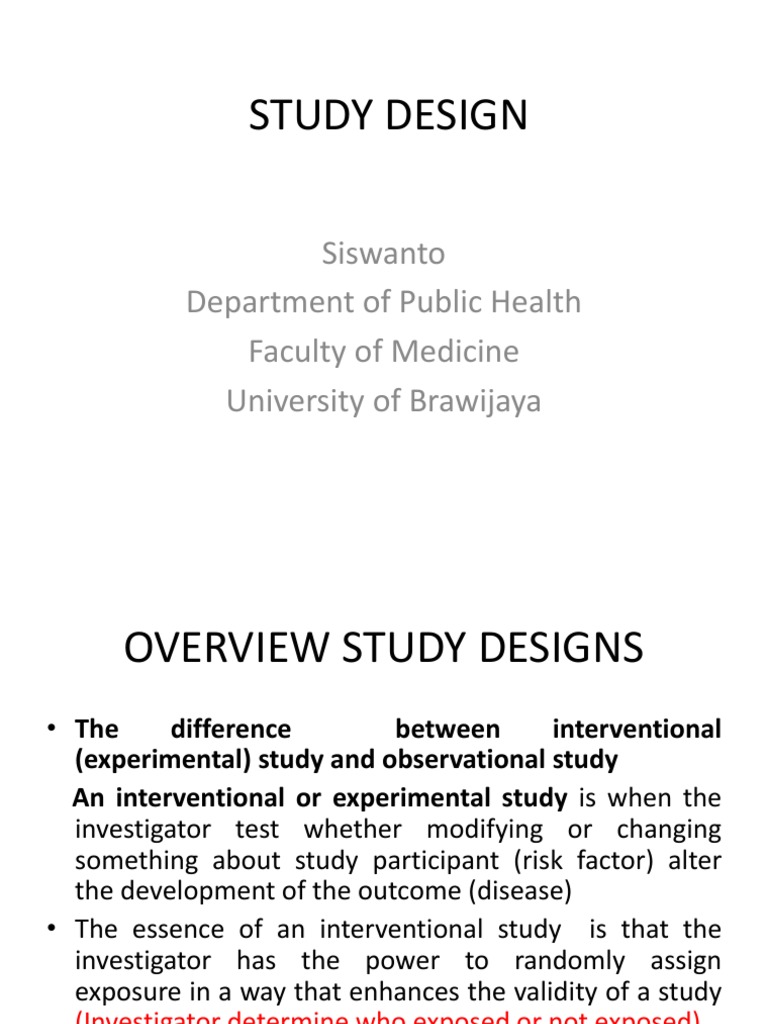 Overview of Epidemiological Study Designs | PDF | Cohort Study ...