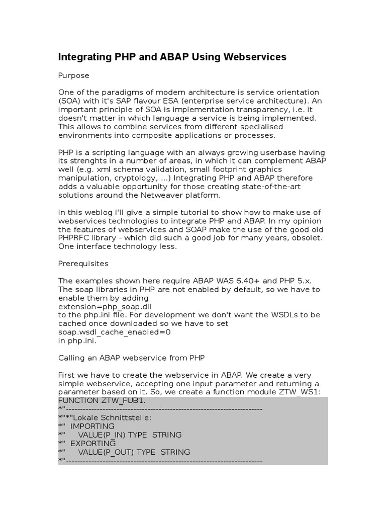 Integrating PHP and ABAP | PDF | Service Oriented Architecture | Programming Paradigms