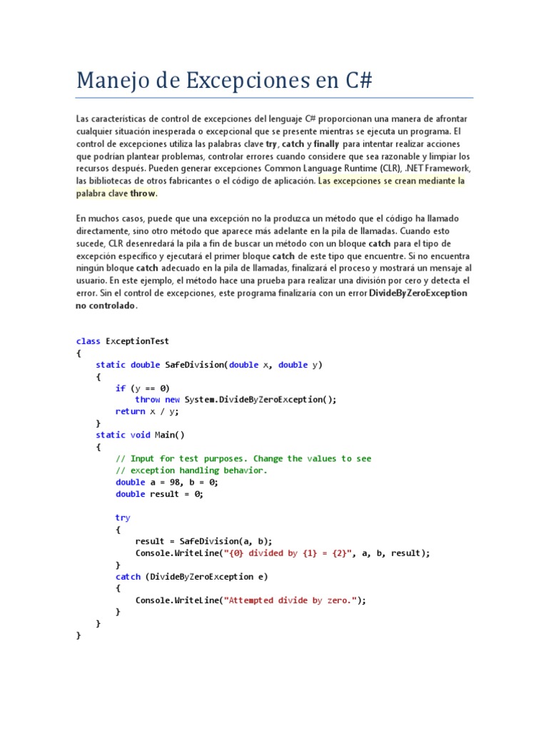 Manejo de Excepciones en C | PDF | Ciencias de la Computación | Áreas ...