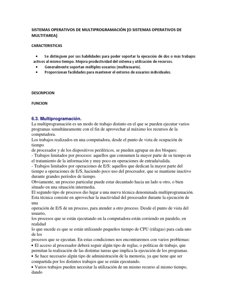 Sistemas Operativos de Multiprogramación | PDF | Sistema operativo ...