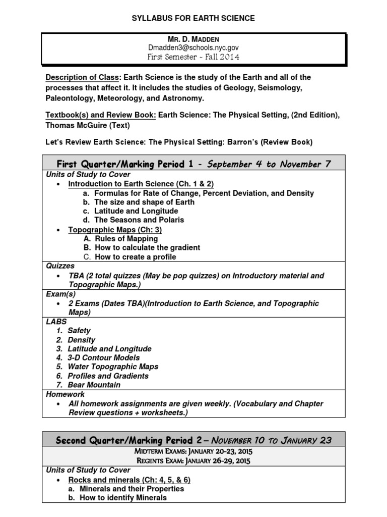 syllabus for earth science madden | Geology | Rock (Geology)