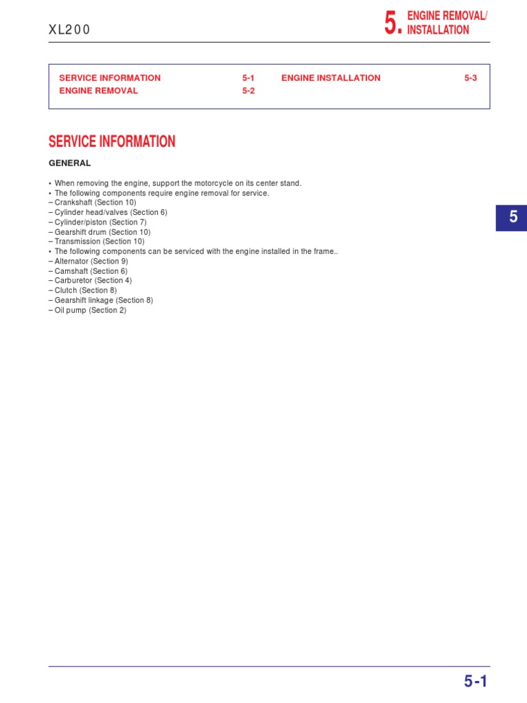 XL200 Engine Removal and Installation Guide | PDF | Clutch | Carburetor