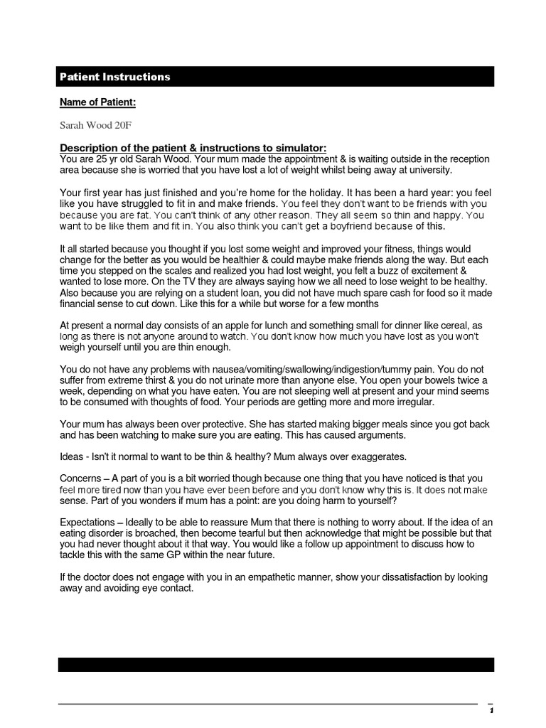 Eating Disorder Case Study Guide | PDF | Risk | Competence (Human ...