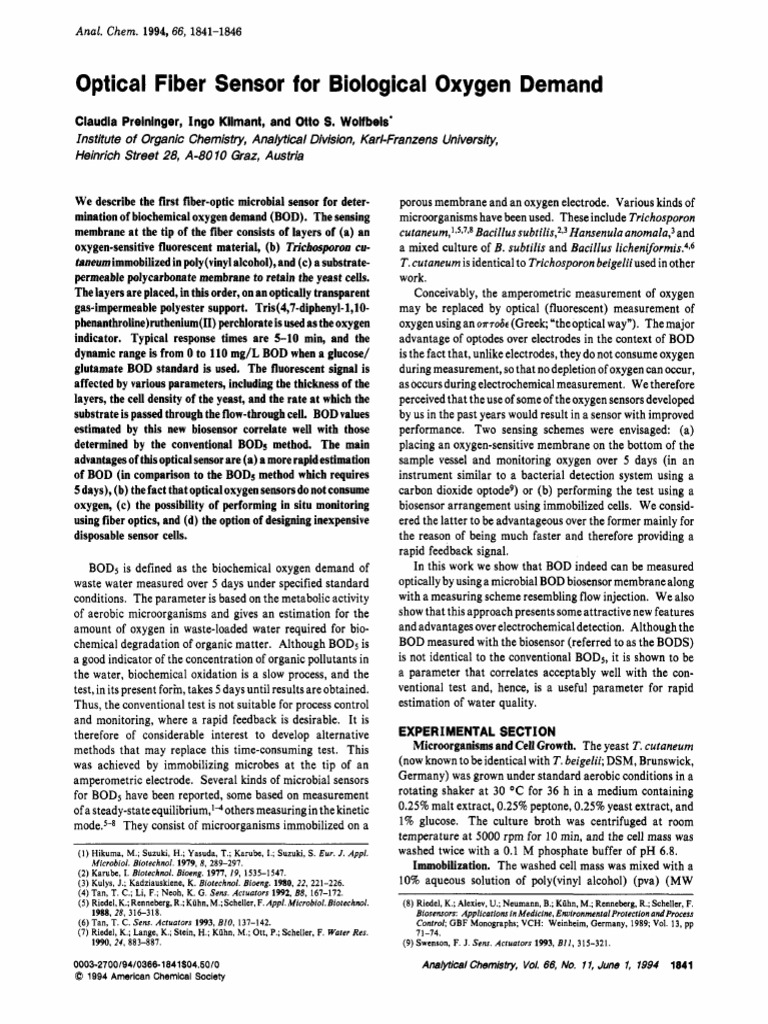 Optical Fiber Sensor For BOD | PDF | Biosensor | Sensor