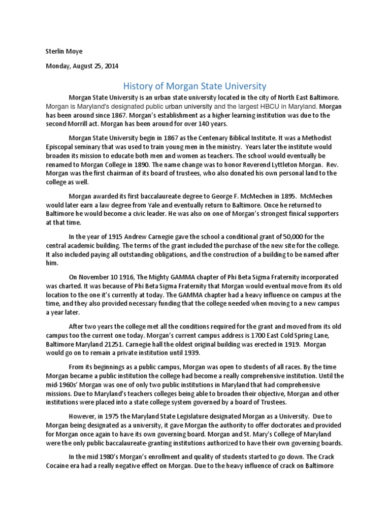 History of Morgan State University | PDF | Universities And Colleges ...