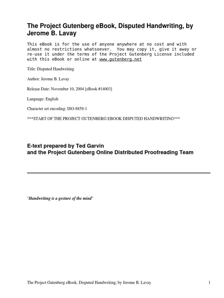 The Project Gutenberg Ebook, Disputed Handwriting, by Jerome B. Lavay ...