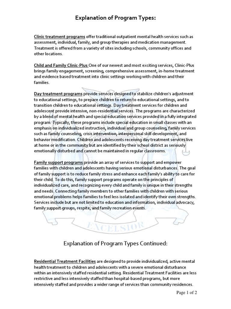 Definitions of Program Type | PDF | Special Education | Mental Health