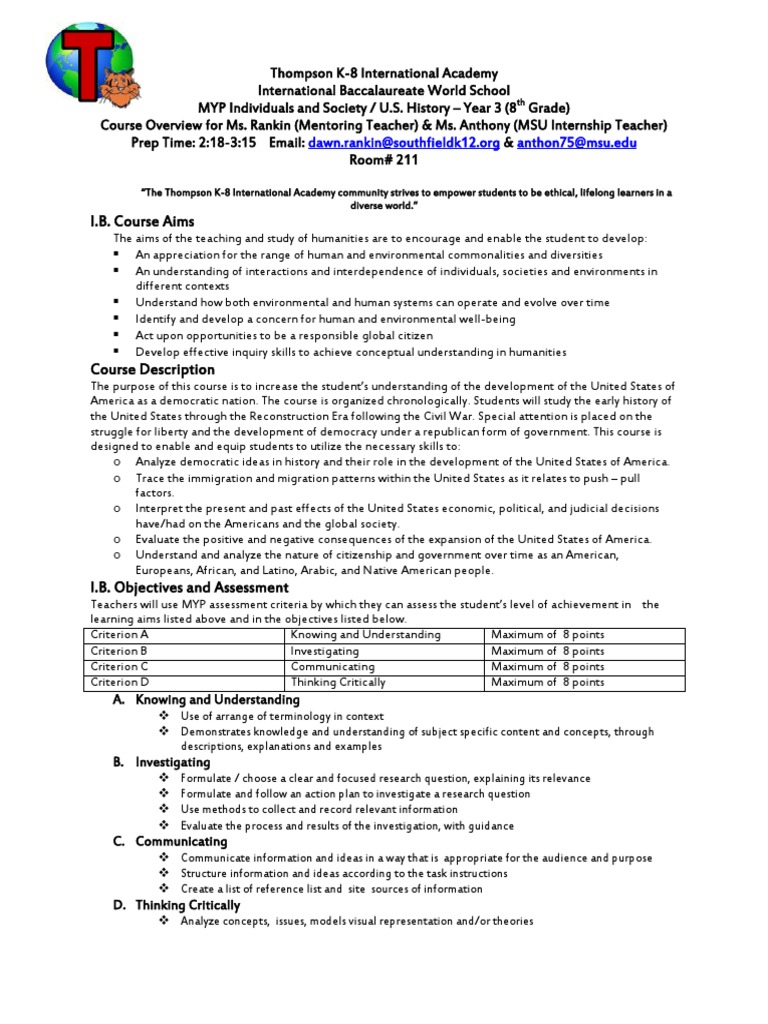 MYP Humanities Course Overview | PDF | Information | Classroom