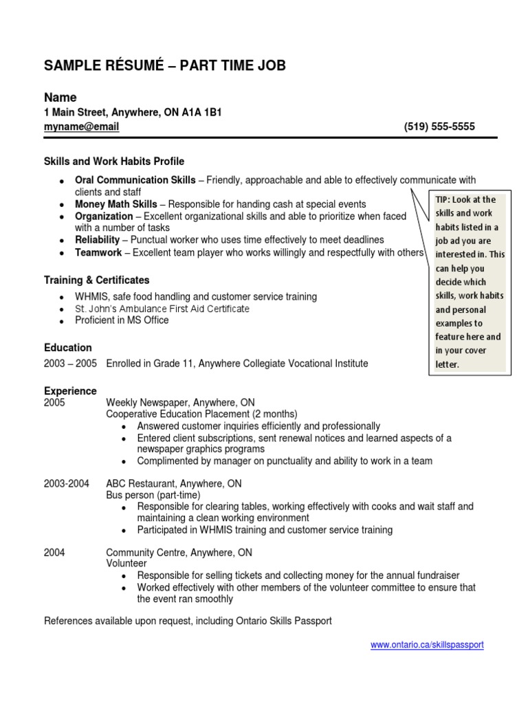 Part-Time Job Resume Sample Guide | PDF
