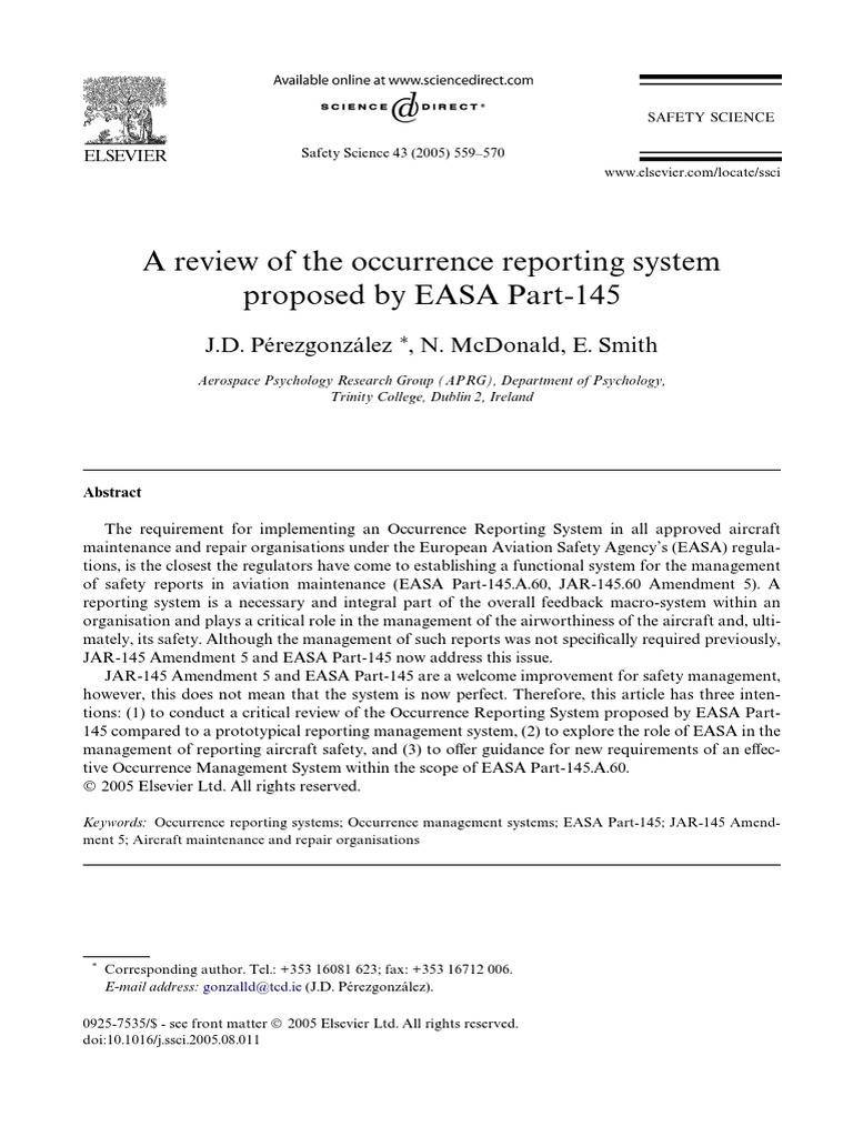 A Review of The Occurrence Reporting System Proposed by EASA Part-145 ...