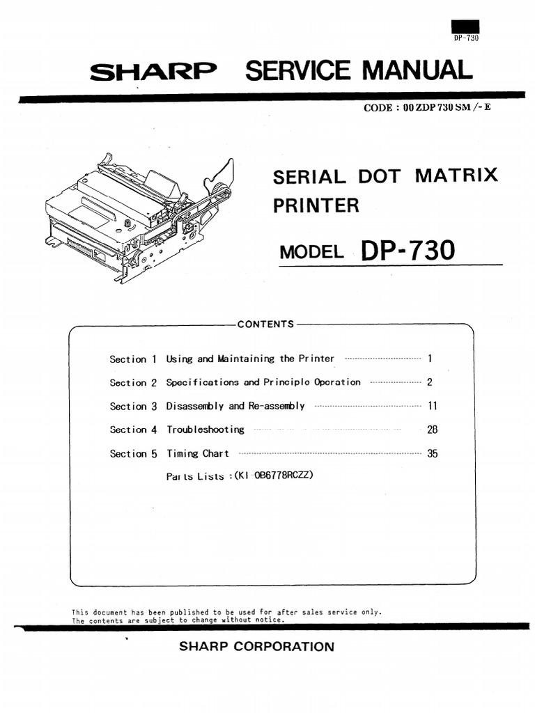 Sharp Serial Dot Matrix Printer DP-730 Parts & Service | PDF | Printer ...
