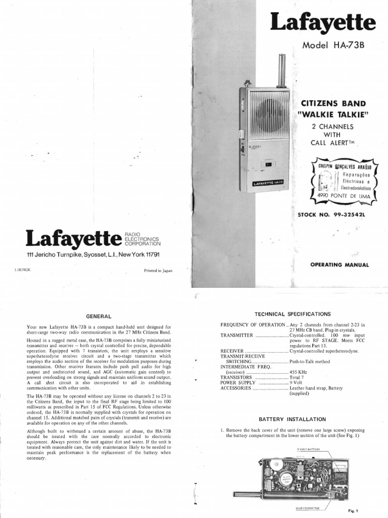 Lafayette Ha 73b CB Walkie Talkie User Manual Schematic | PDF | Radio ...