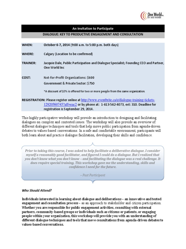 When: Where: Trainer:: Dialogue: Key To Productive Engagement and ...