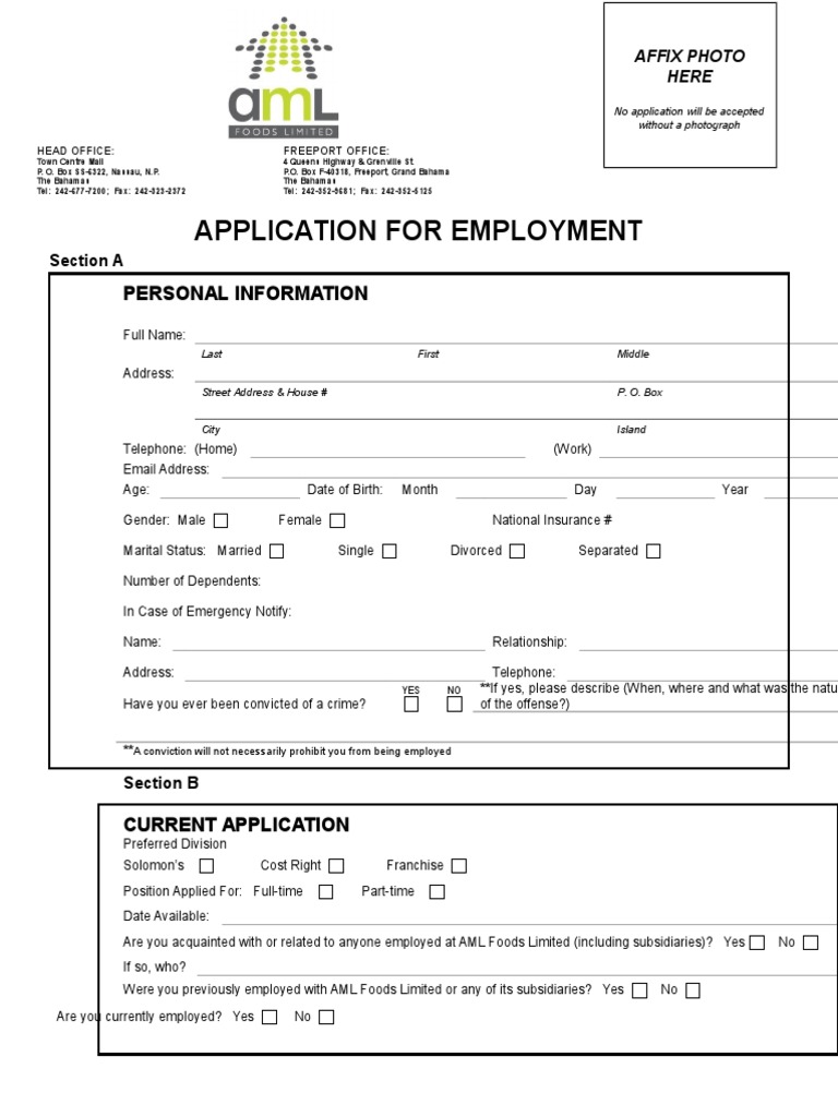 AML Employment Application | Driver's License | Government
