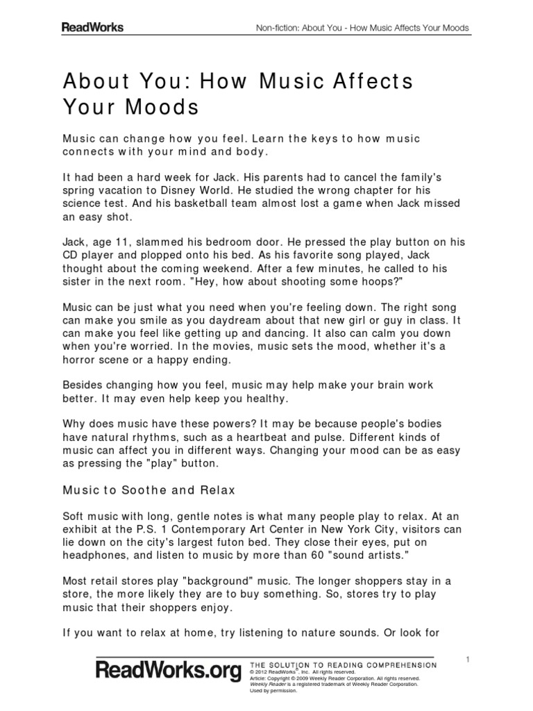 How Music Affects Your Mood 830L | PDF | Mood (Psychology) | Mental Health
