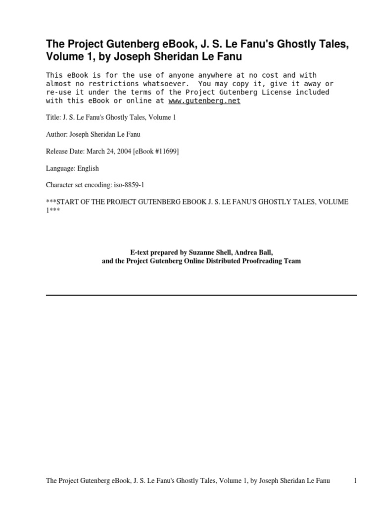 J. S. Le Fanu's Ghostly Tales, Volume 1 by Le Fanu, Joseph Sheridan ...