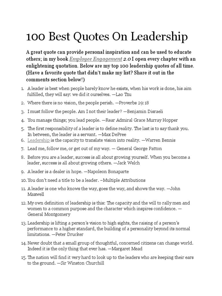 100 Best Quotes On Leadership | PDF | Elder (Christianity) | Leadership