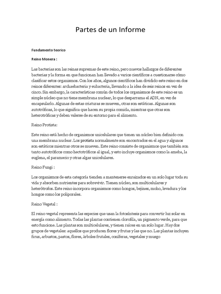 Partes de Un Informe | Eucariotas | Plantas