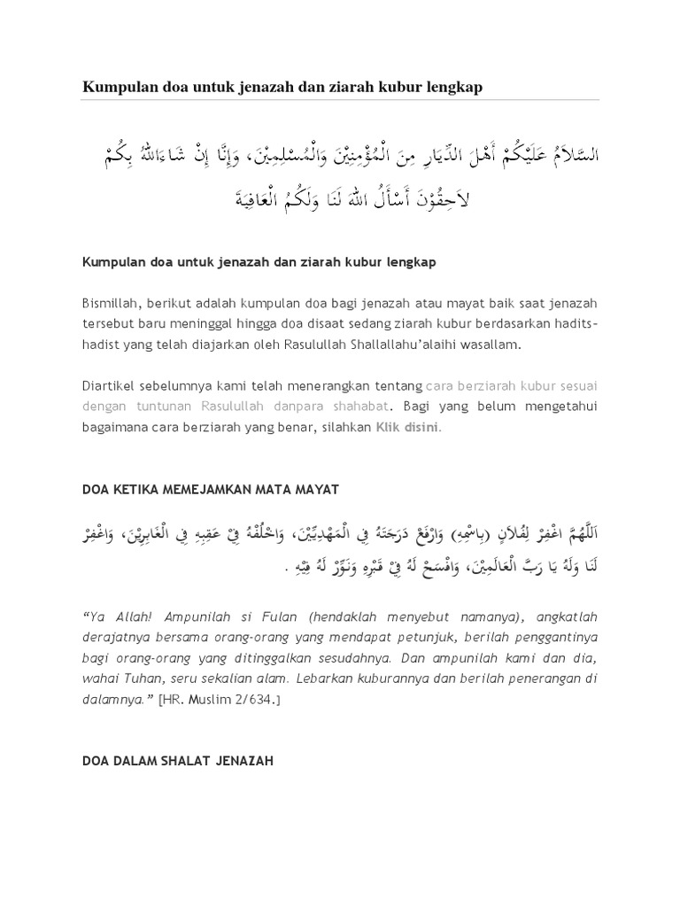 Kumpulan Doa Untuk Jenazah Dan Ziarah Kubur Lengkap | PDF