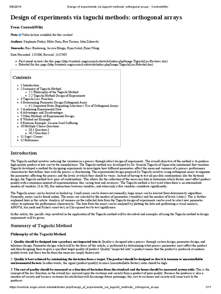 Design of Experiments Via Taguchi Methods - Orthogonal Arrays ...