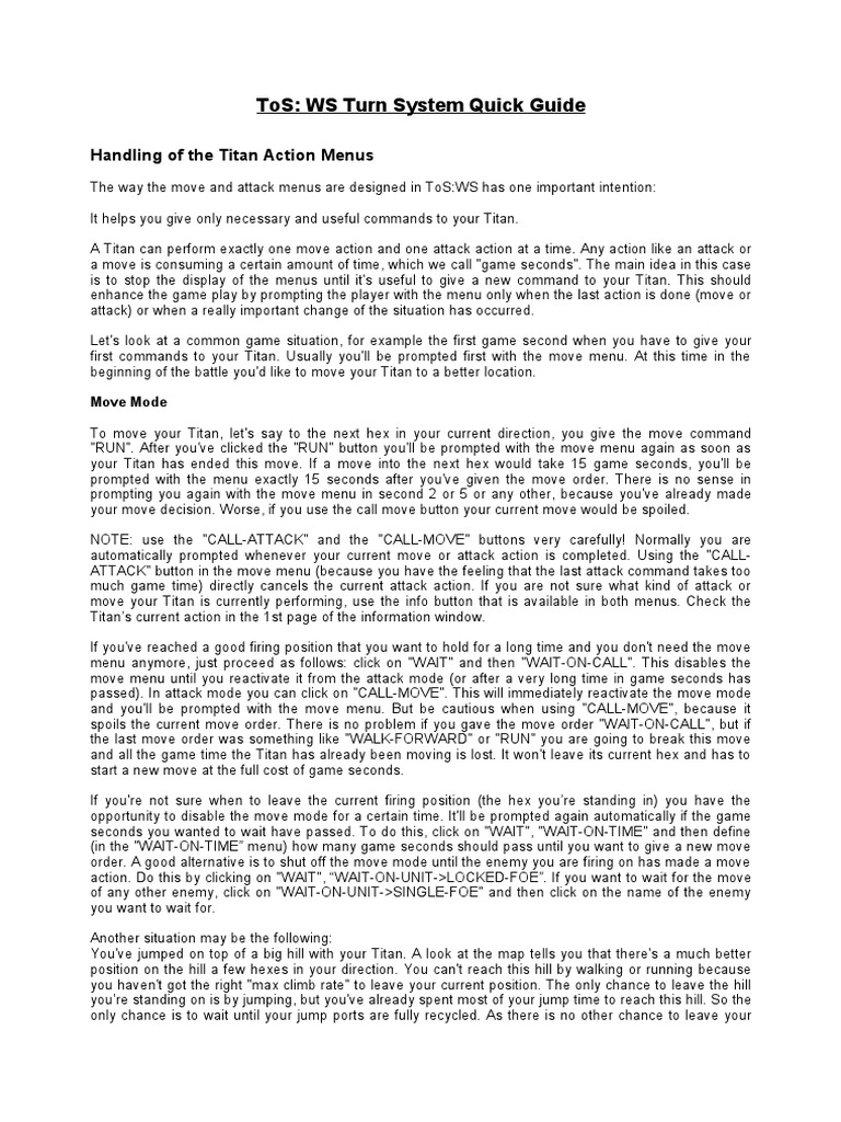 Tos: Ws Turn System Quick Guide: Handling of The Titan Action Menus ...