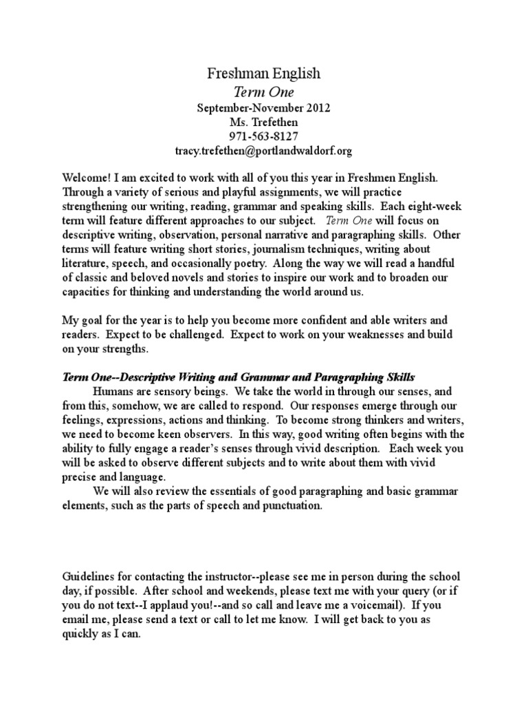 Freshman English Term One Overview | PDF | Homework | Paragraph