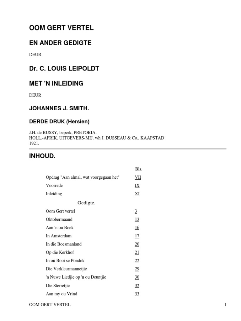 Oom Gert Vertel en Ander Gedigte by Leipoldt, C. Louis, 1880-1947 | PDF
