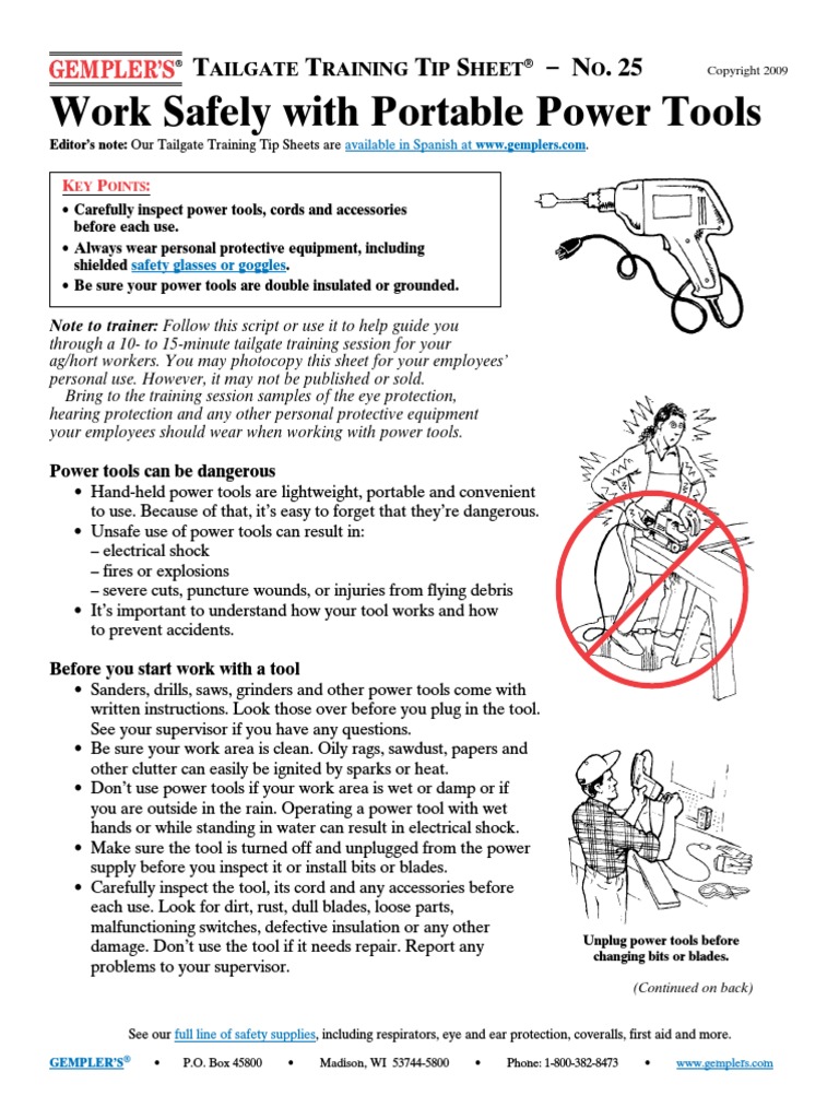 Work Safely With Portable Power Tools: T T T S - N - 25 | PDF ...