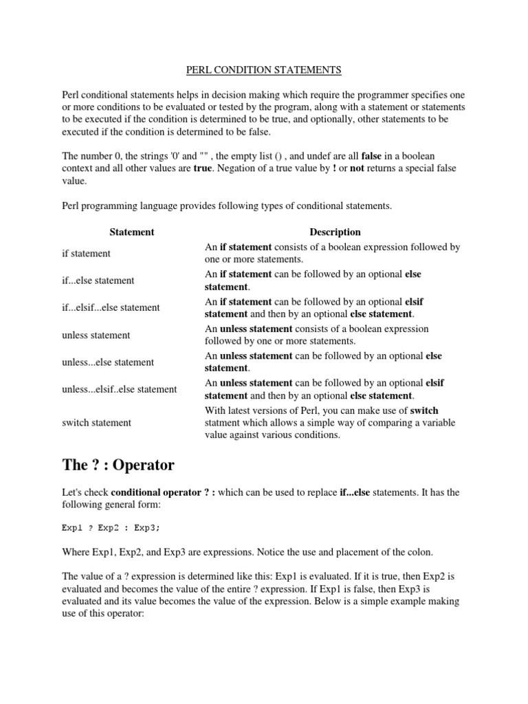 Perl Control Structures Overview | PDF | Control Flow | Boolean Data Type