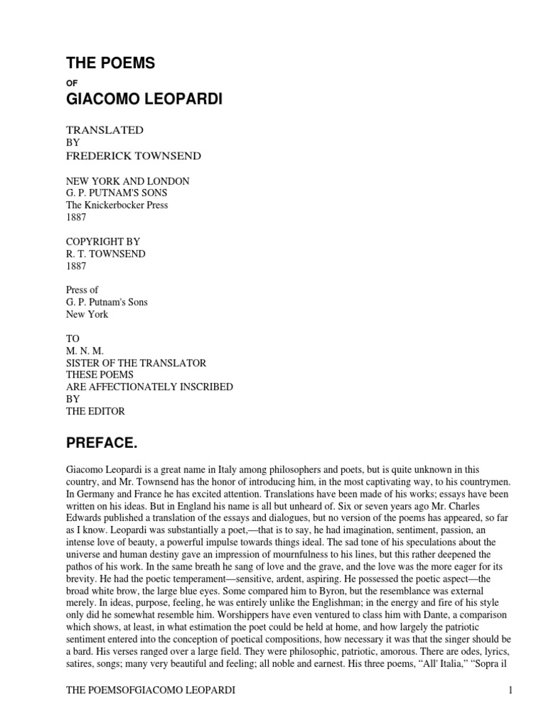 The Poems of Giacomo Leopardi by Leopardi, Giacomo, 1798-1837 | PDF