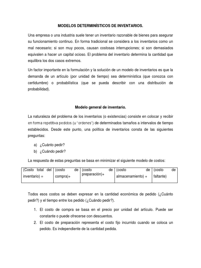 Modelos Determinísticos de Inventarios | PDF | Inventario | Matemáticas ...