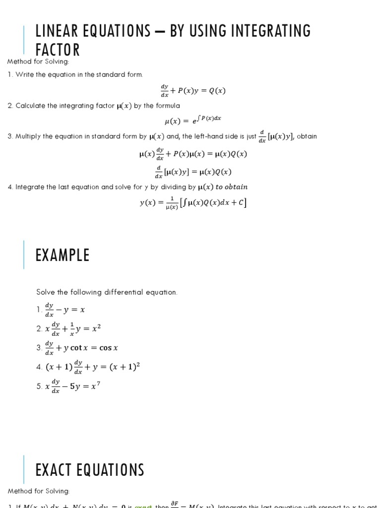 Linear Equations - by Using Integrating Factor | PDF