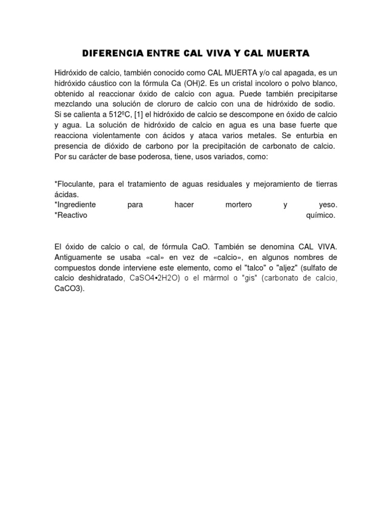 Diferencia Entre Cal Viva y Cal Muerta | PDF | Metalurgia | Rieles