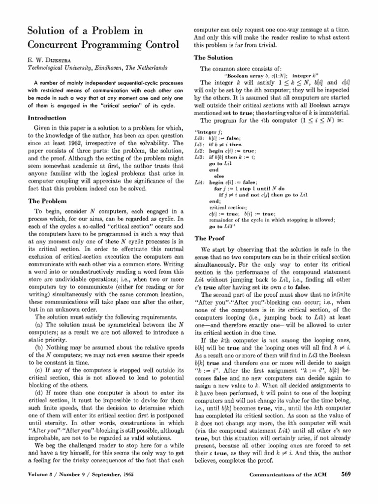 Solution of A Problem in Concurrent Programming Control - Dijkstra ... Solution of A Problem in Concurrent Programming Control - Dijkstra ...