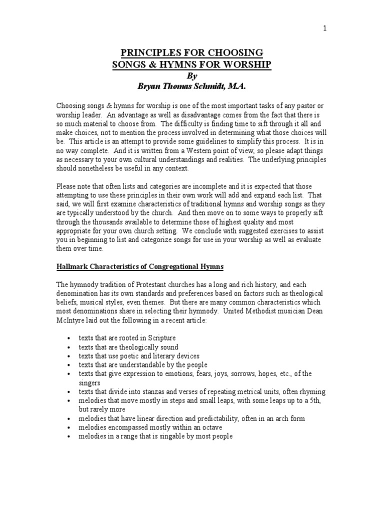 Principles for Choosing Songs and Hymns for Worship: Guiding ...