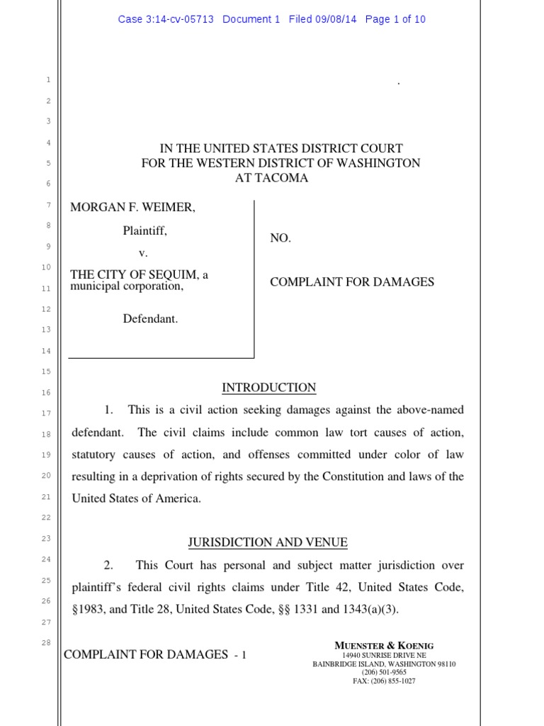 Complaint For Damages, Filed 9/8/14 | PDF | Lawsuit | Complaint