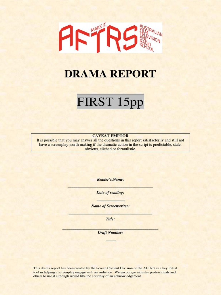 Assessing the Dramatic Elements of a Screenplay: A Drama Report on the ...