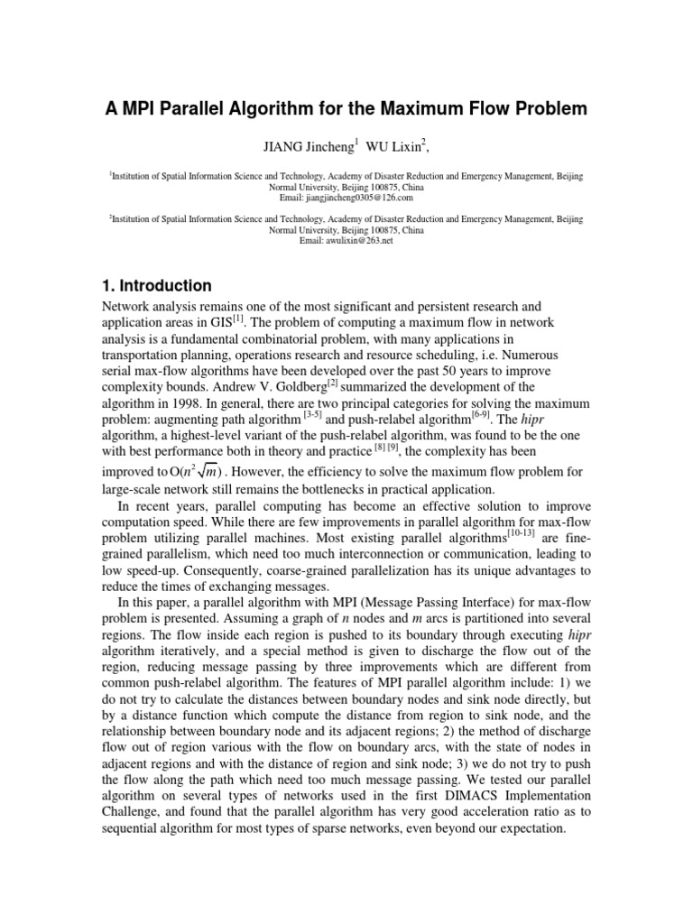 A Mpi Parallel Algorithm For The Maximum Flow Problem Pdf Parallel Computing Message
