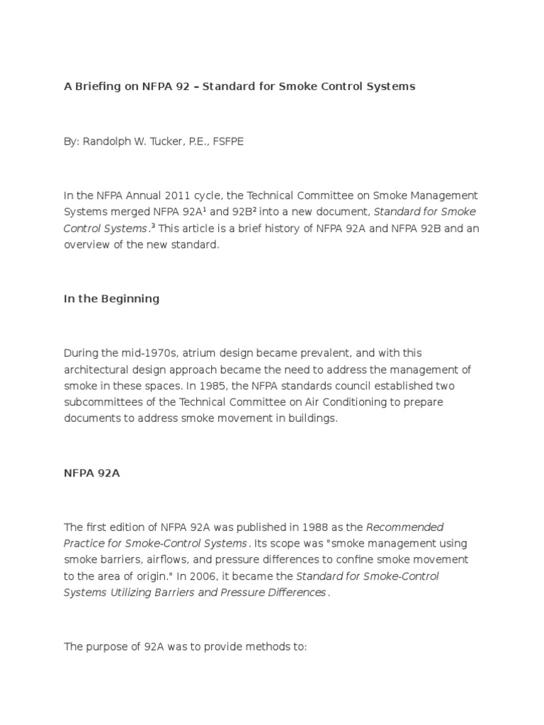 Overview of NFPA 92 Smoke Control Standards | PDF | Science ...