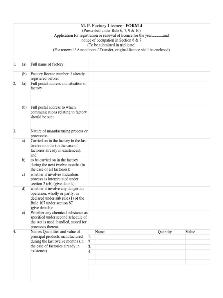 MP Factory License Form 4 Fill Print Use | Politics | Social Institutions