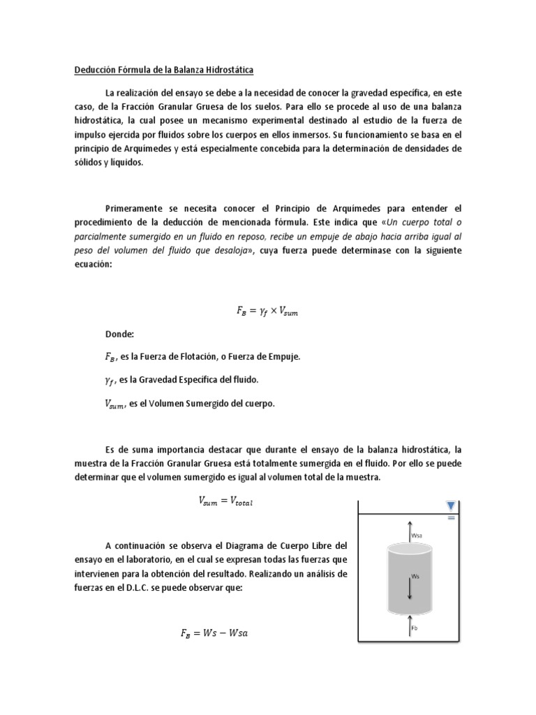 Deducción Fórmula de La Balanza Hidrostática | PDF | Física | Ciencias ...