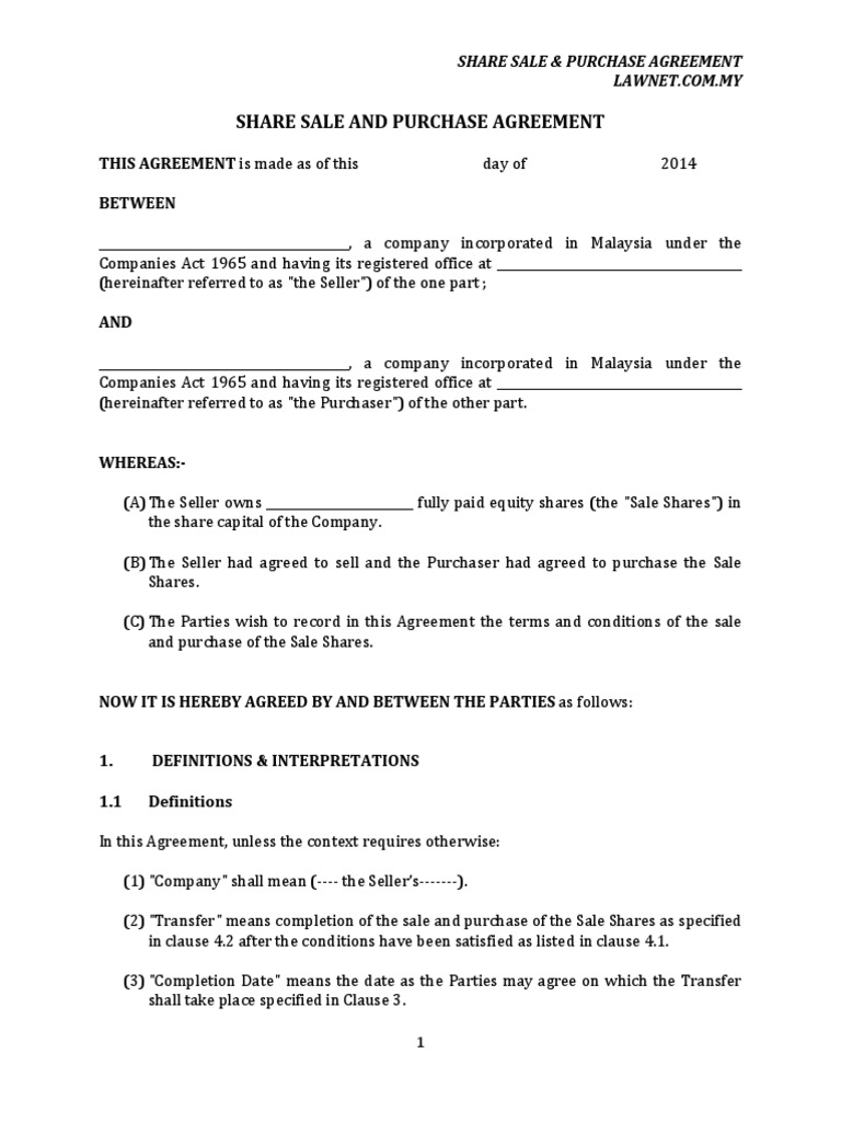 Share Sale and Purchase Agreement | Sales | Lien