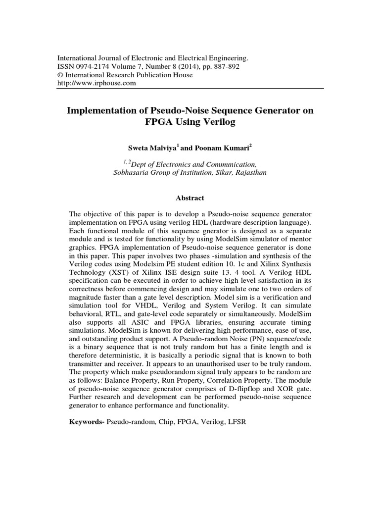 Implementation of Pseudo-Noise Sequence Generator On FPGA Using Verilog | PDF | Electrical ...